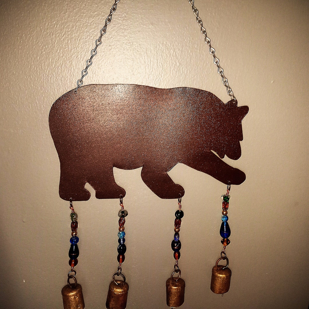 Textured Grizzly Bear Wind Chime - Original Design, Recycled Metal ...