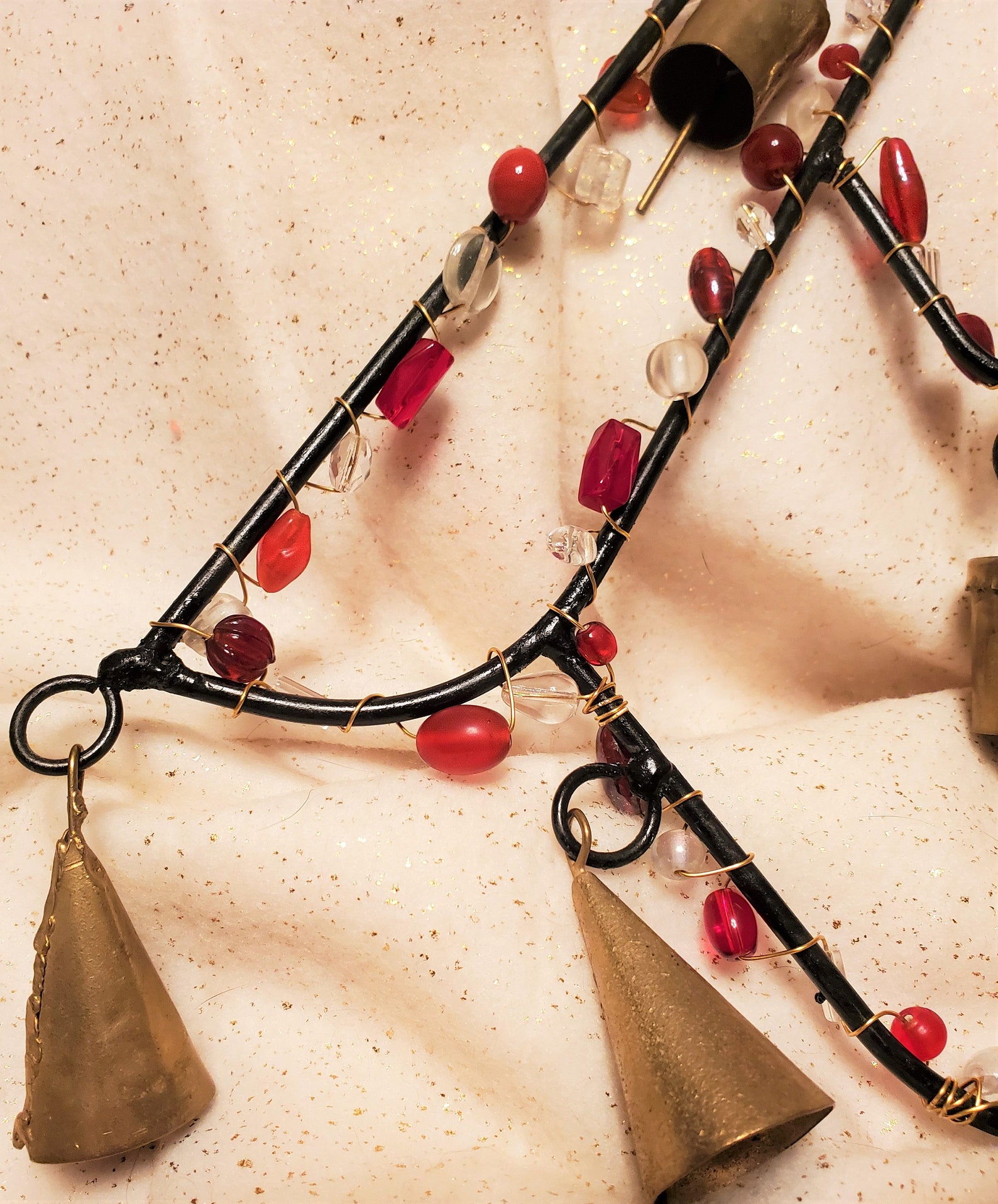 Red Tulip Shaped Wind Chime: Wrapped in Sparkling Glass Beads, Wrought ...
