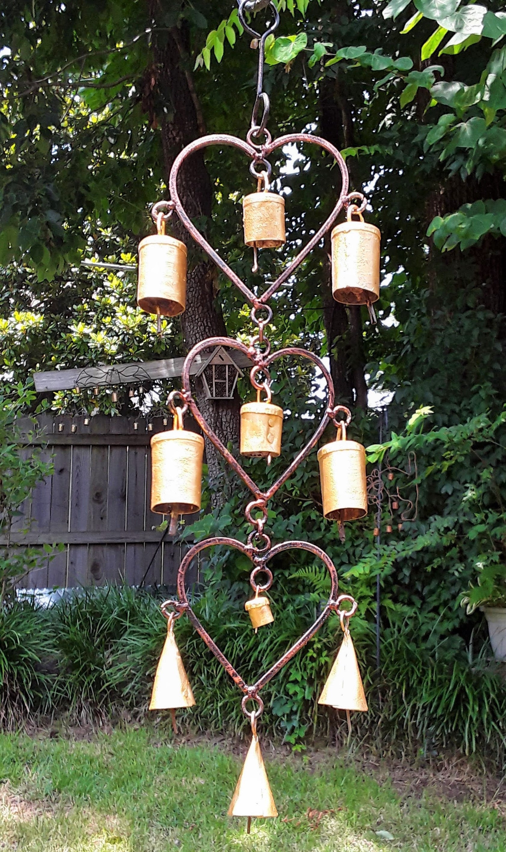 3 Hearts in the Wind Wind Chime Wrought Iron 10 Reclaimed - Etsy