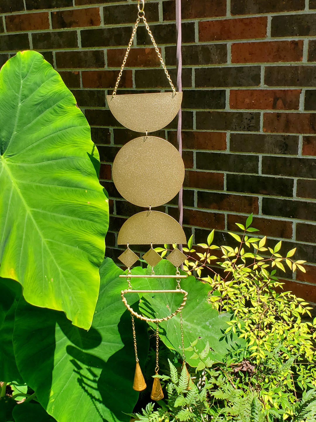 Textured Metal Art Deco Shapes Wind Chime With 3 Reclaimed Bells, for ...