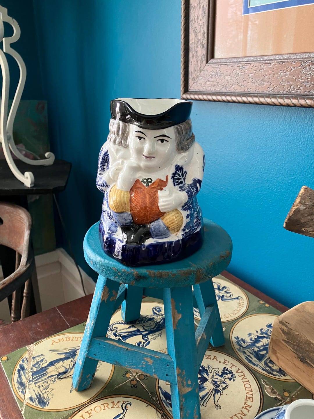 Antique 1800's Staffordshire England Blue Willow Toby Jug Toby Philpot ...