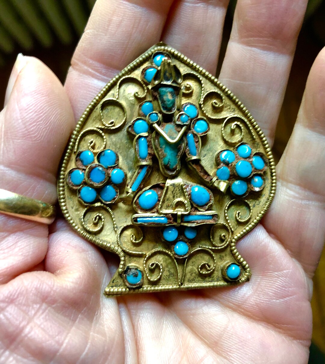 Vintage Buddha Deity God Goddess Brass Brooch Pin Large Ethnic Boho ...