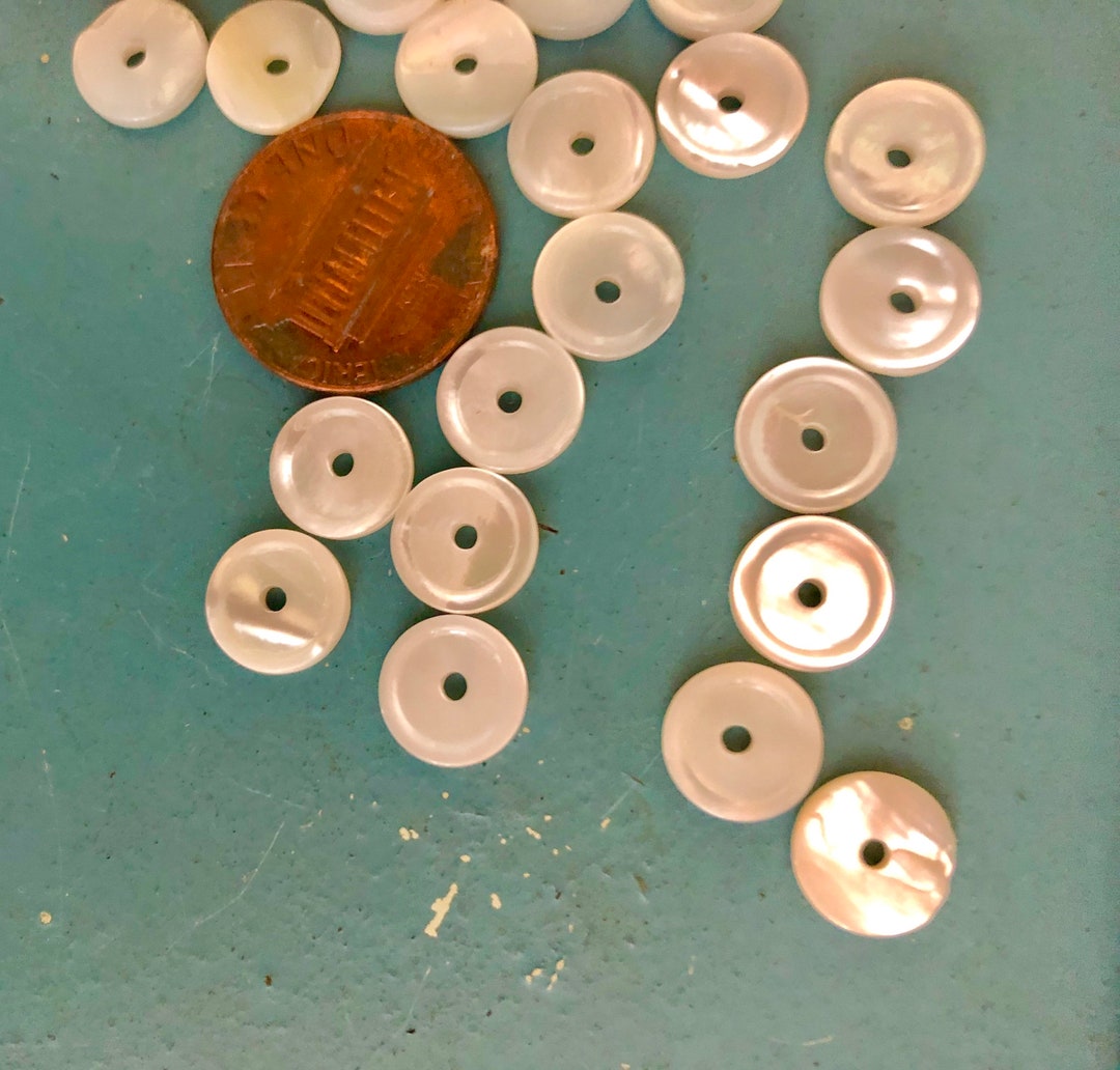 20 Tiny Mother of Pearl Buttons Teeny Baby Doll Sequins Heishi Spacers ...