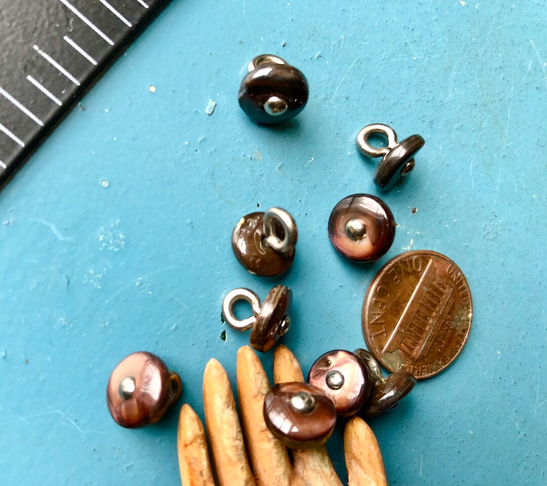 10 Antique Vintage Dyed Dark Brown MOP Pin Shank Buttons 3/8 14L 9mm ...
