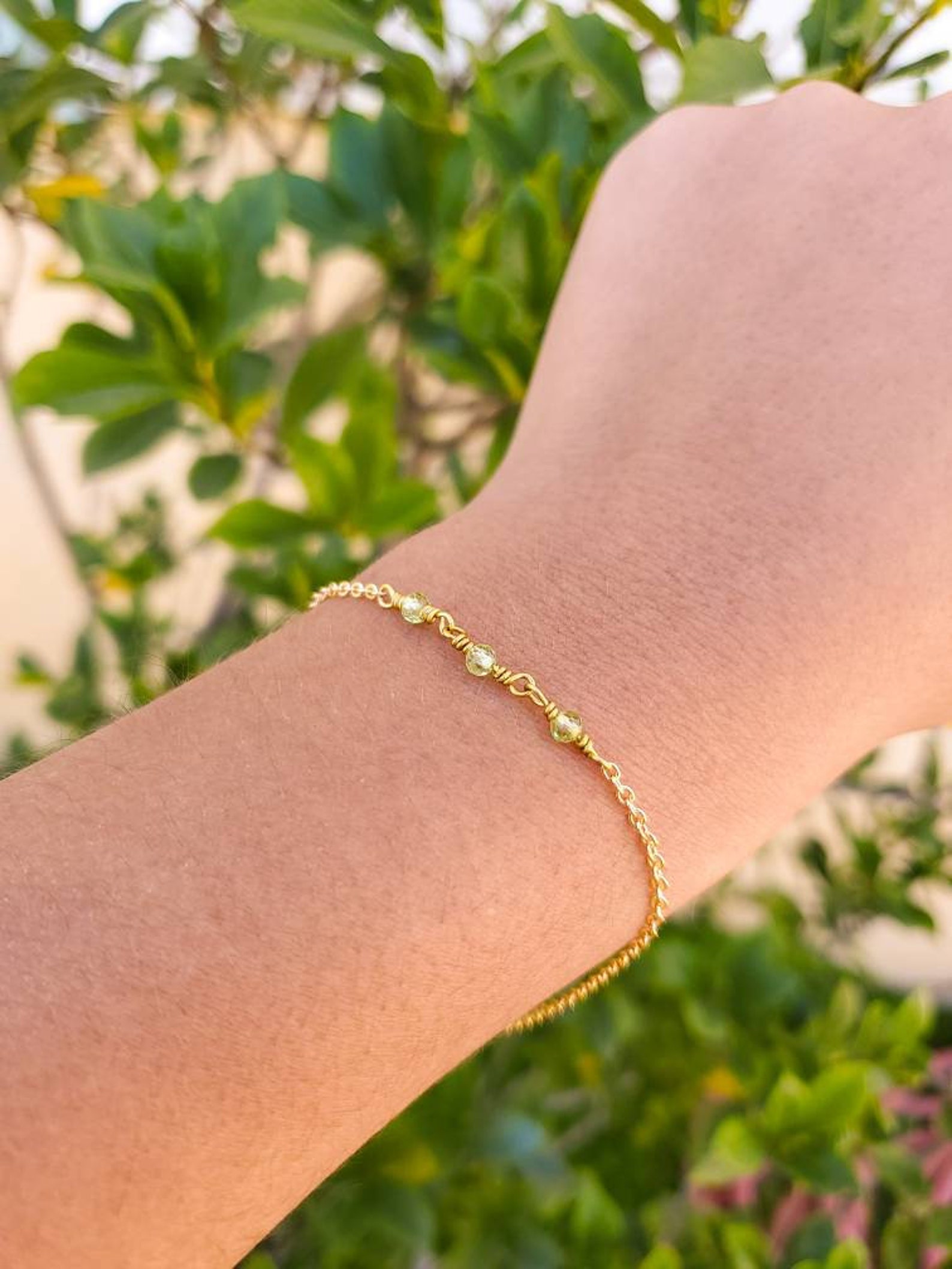 Peridot Beaded Chain Bracelet 24k Gold Plated Green Peridot - Etsy