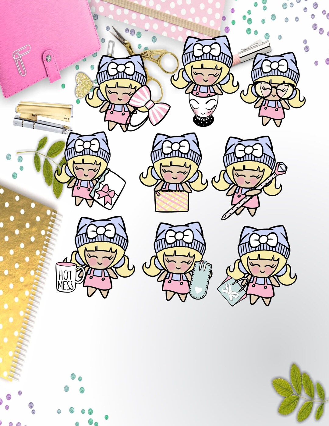 Cute Planner Girl Die Cuts Planner Accessories Decorations Light Skin ...