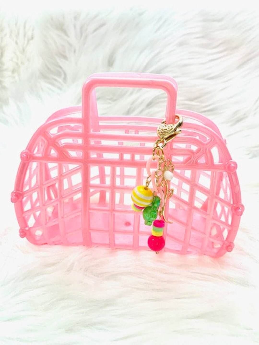 Vinyl Tote Jelly Purse Bag Small Pink With/without Charm Dangle - Etsy