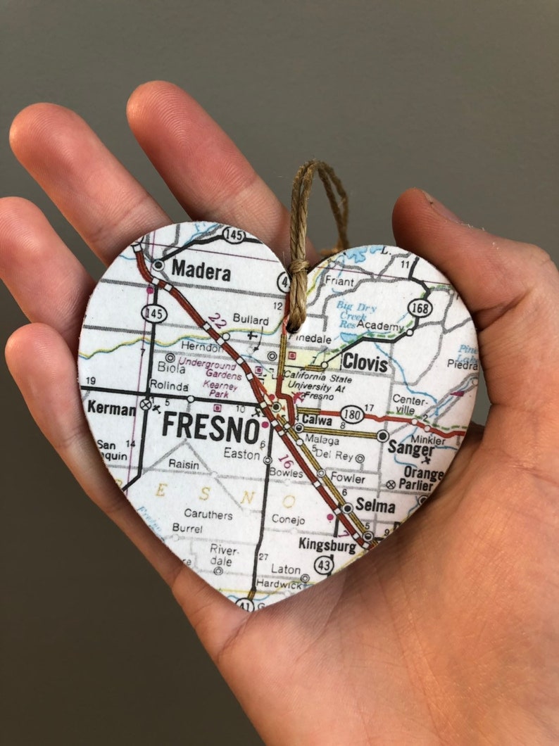 Fresno Map Heart Ornament, Fresno CA Ornament, Fresno Gift, Fresno ...