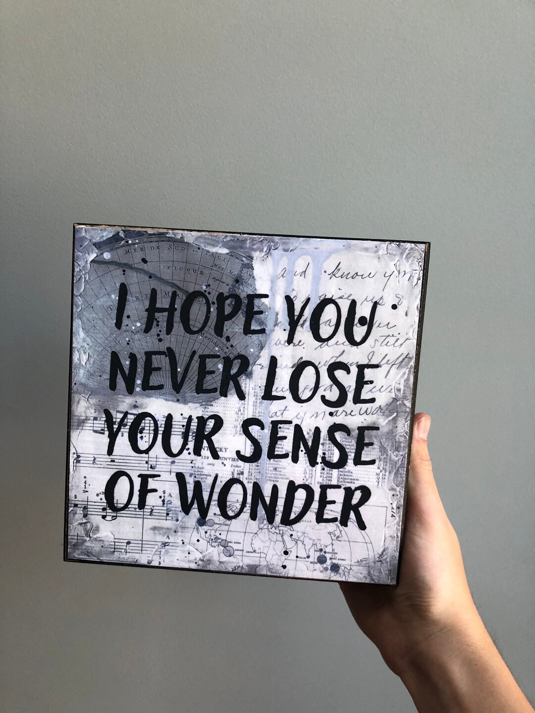 I Hope You Never Lose Your Sense of Wonder Art Panel, Map Quote Artwork ...