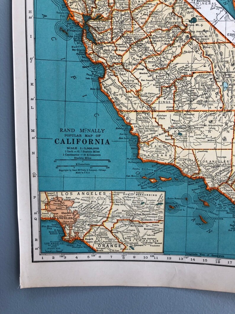 Vintage California and Colorado Map California Map Wall Art | Etsy