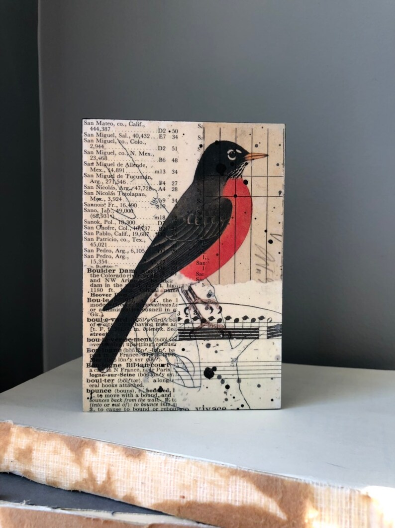 Robin Artwork Robin Mixed Media Collage Bird Collage Art - Etsy