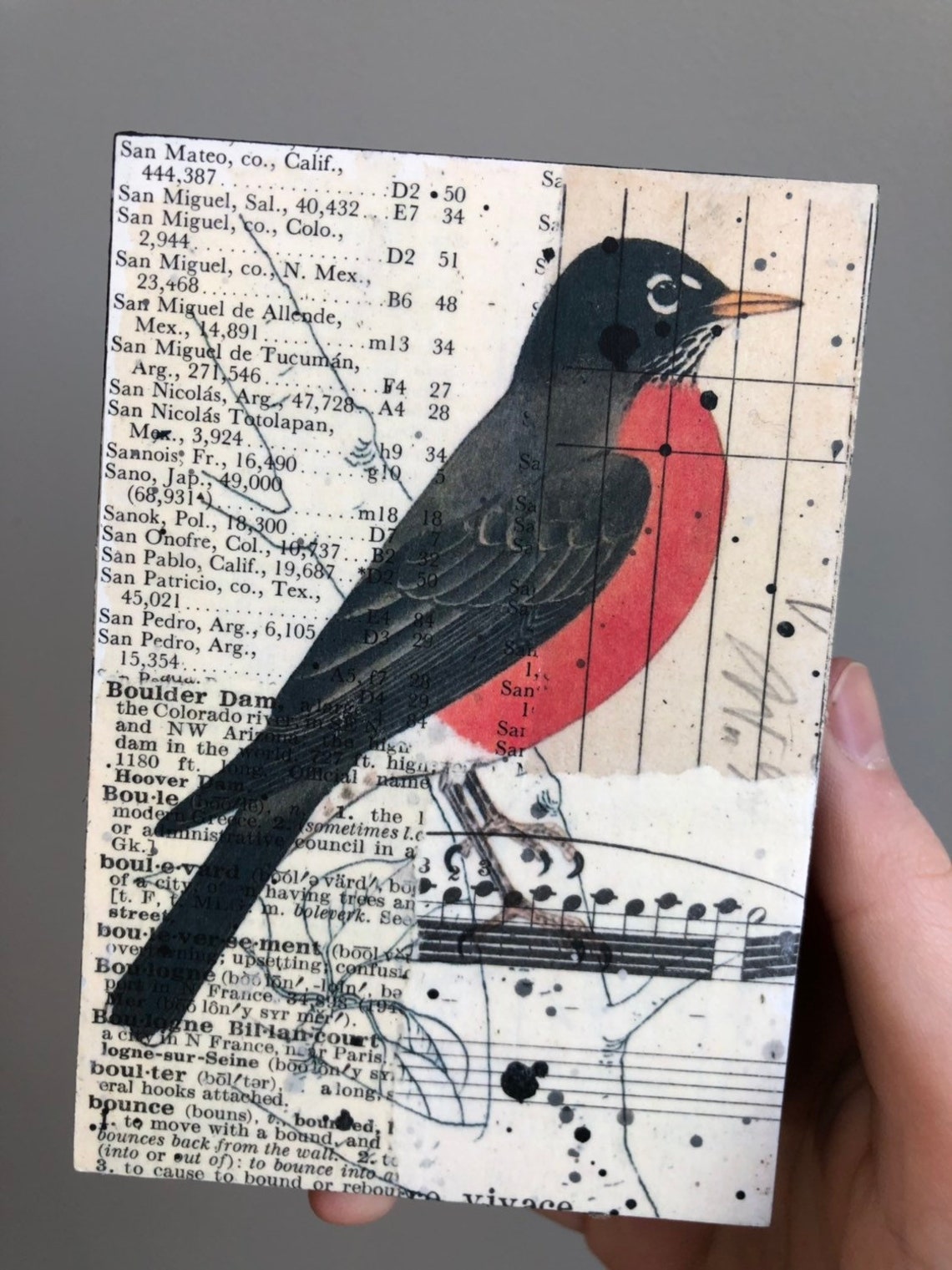 Robin Artwork Robin Mixed Media Collage Bird Collage Art - Etsy