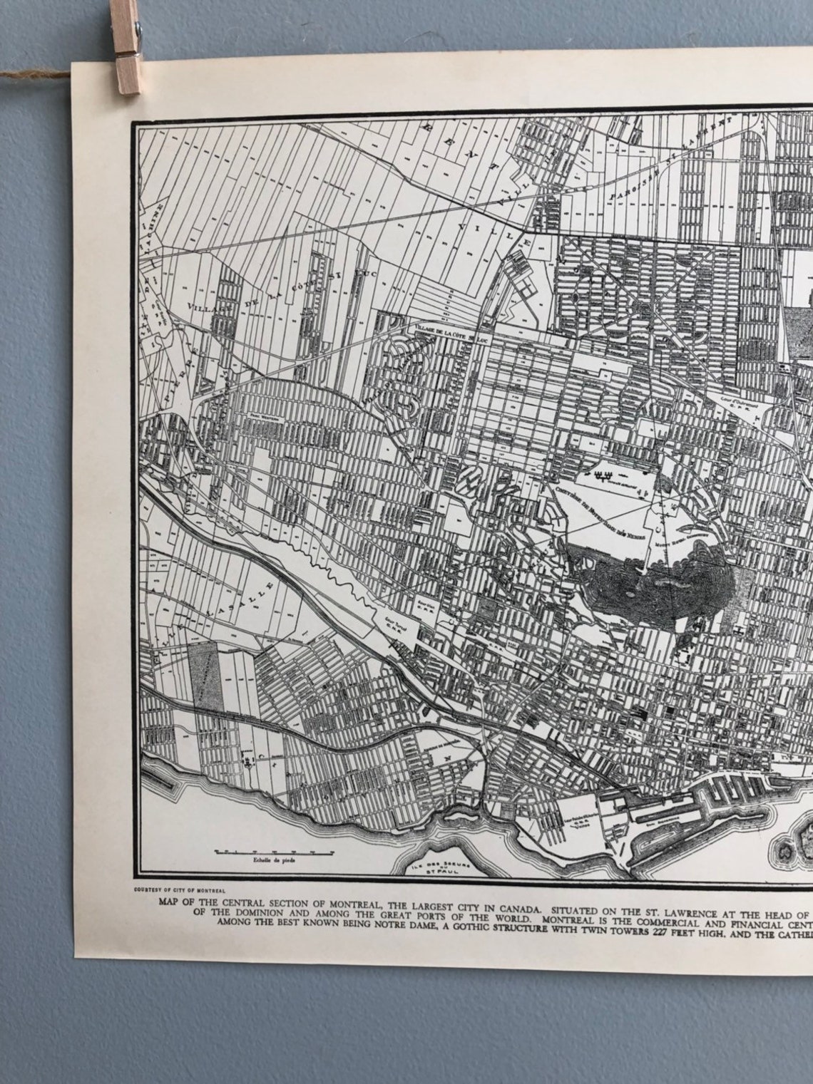 Vintage Montreal Map Montreal Canada Map Wall Art Montreal | Etsy