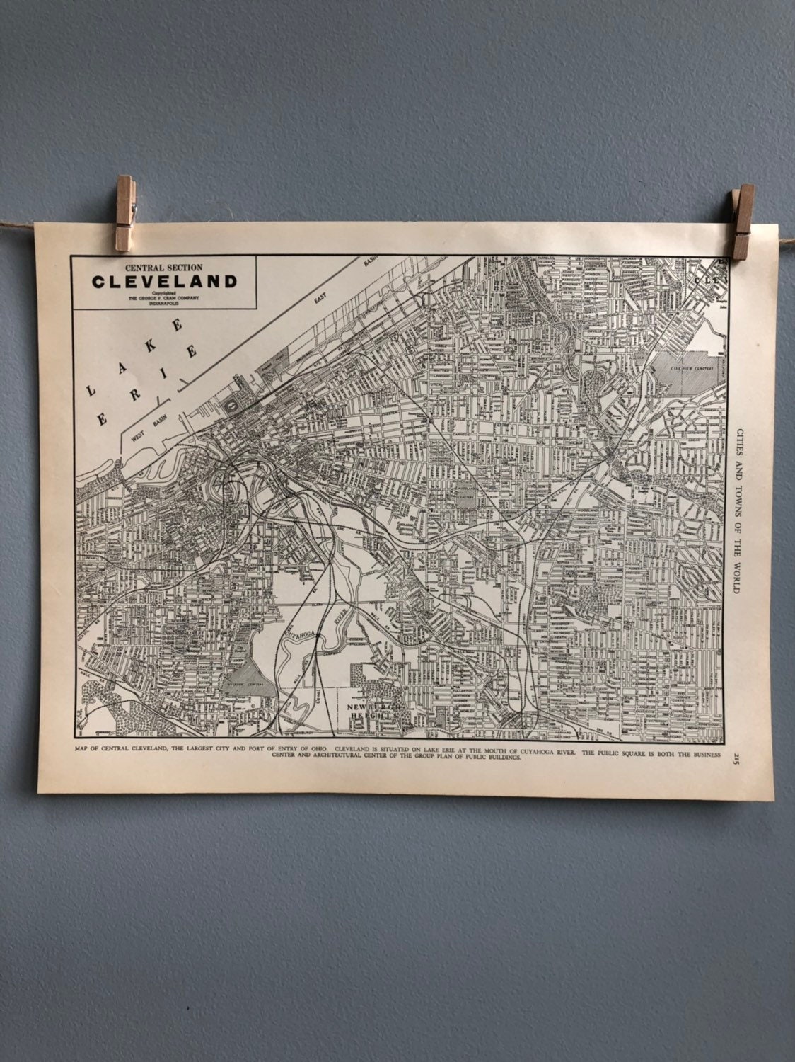 Vintage Cleveland Map Cleveland OH Map Wall Art Cleveland - Etsy