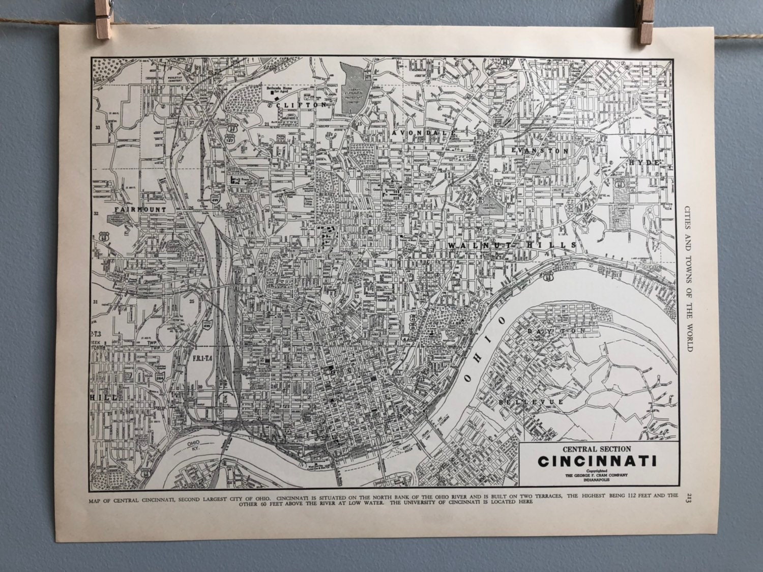 Vintage Cincinnati Map Cincinnati OH Map Wall Art Cincinnati - Etsy