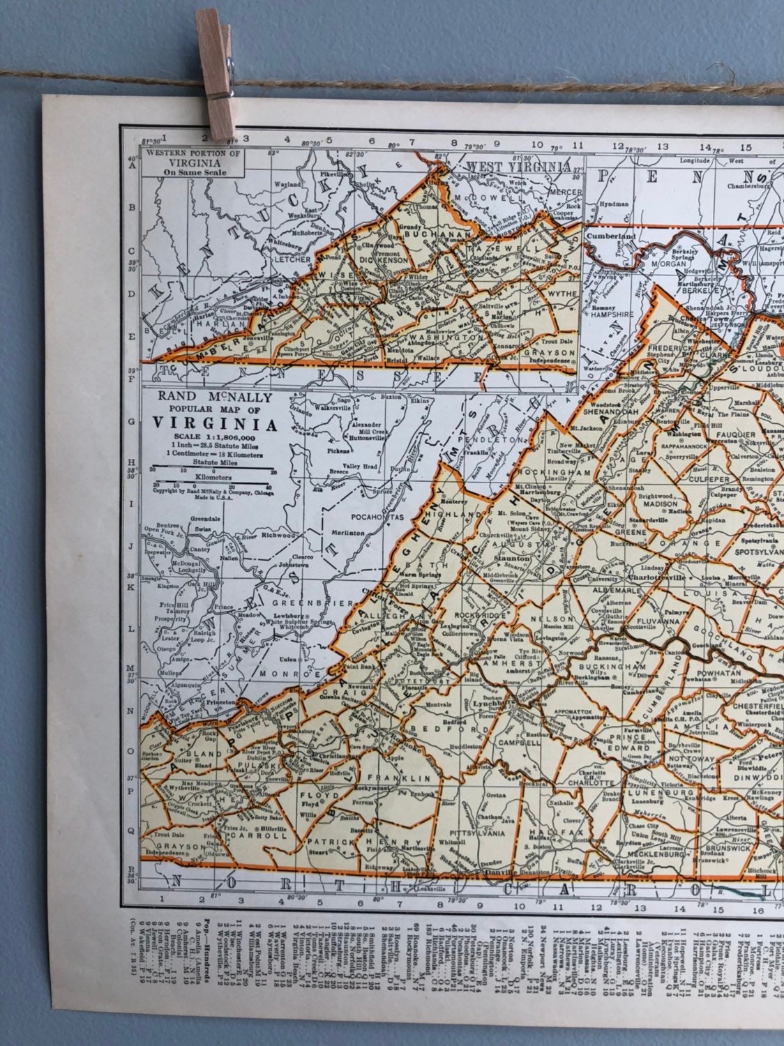 Vintage Virginia and Washington Map Virginia Map Wall Art | Etsy