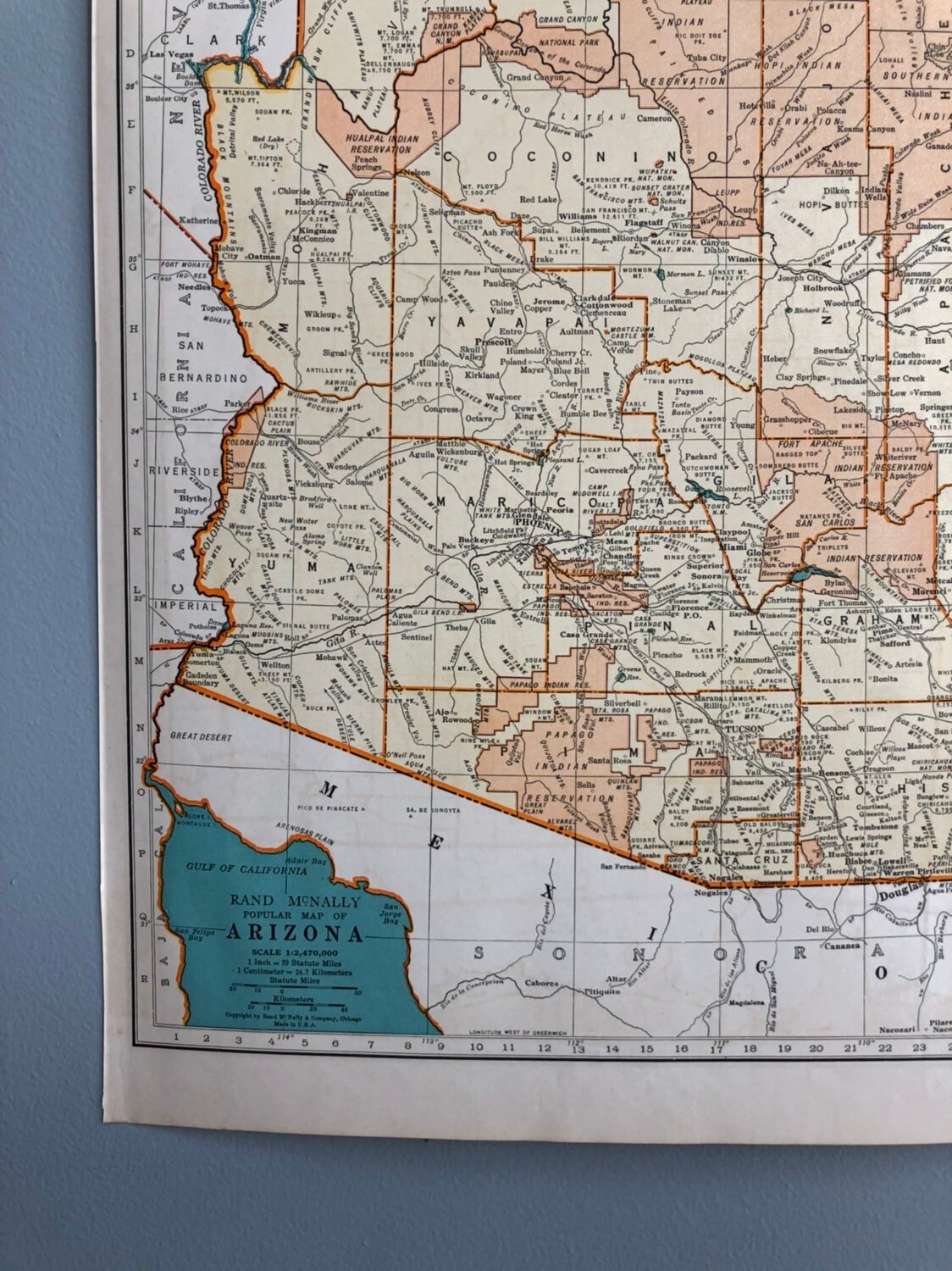 Vintage Arizona and Arkansas Map Arizona Map Wall Art | Etsy