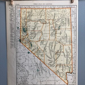 Vintage Nevada and Nebraska Map, Nevada Map Wall Art, Nebraska Map Gift ...