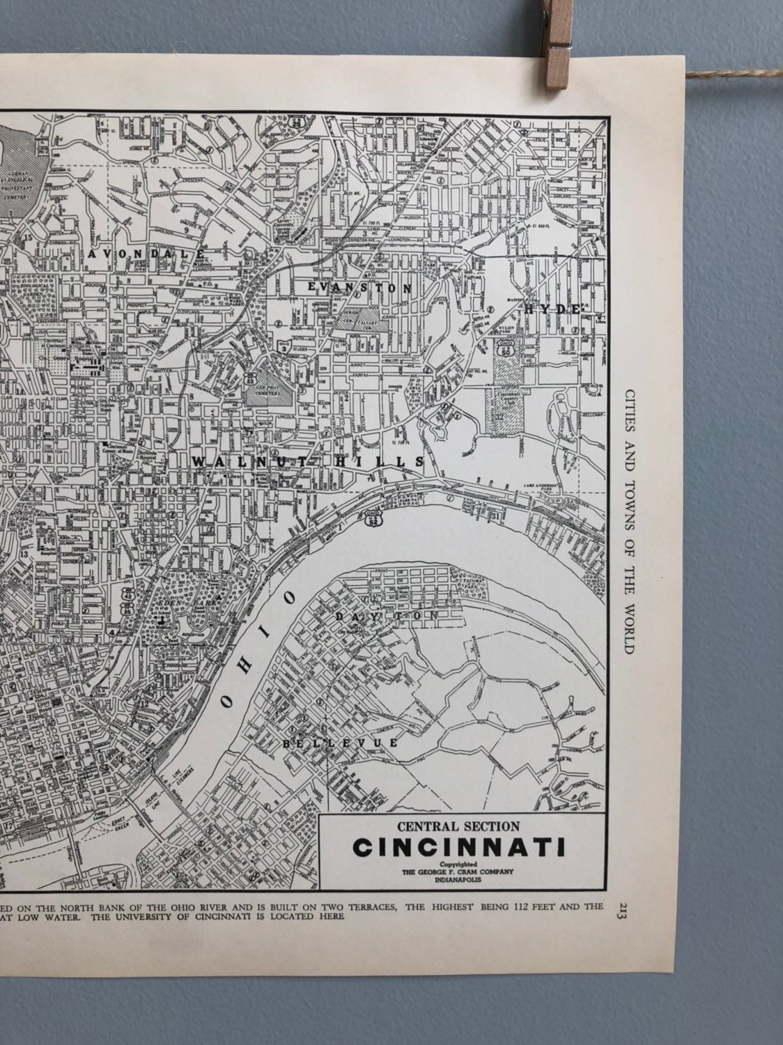 Vintage Cincinnati Map Cincinnati OH Map Wall Art Cincinnati - Etsy