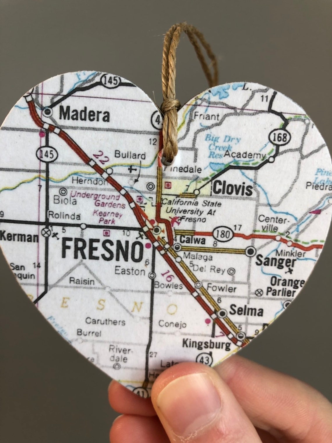 Fresno Map Heart Ornament, Fresno CA Ornament, Fresno Gift, Fresno ...
