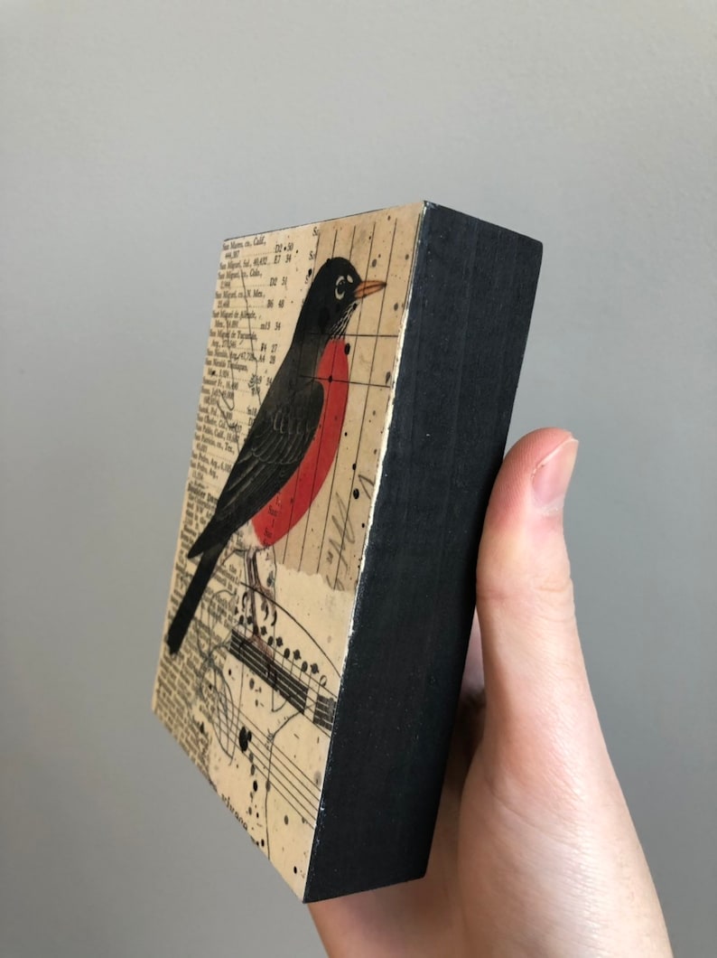 Robin Artwork Robin Mixed Media Collage Bird Collage Art | Etsy