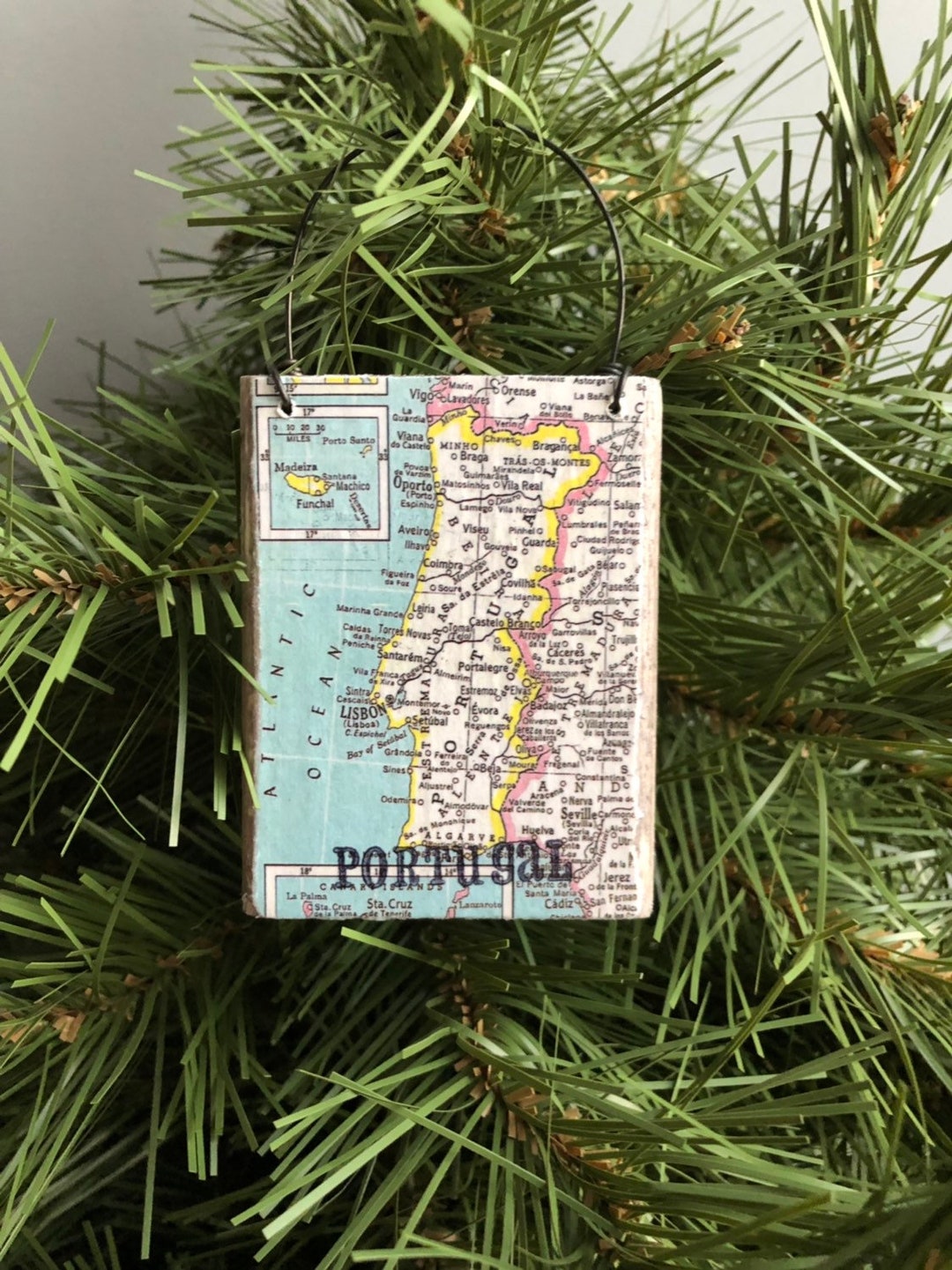 Portugal Ornament, Portugal Gift, Map Ornament, Travel Gift, Portugal ...