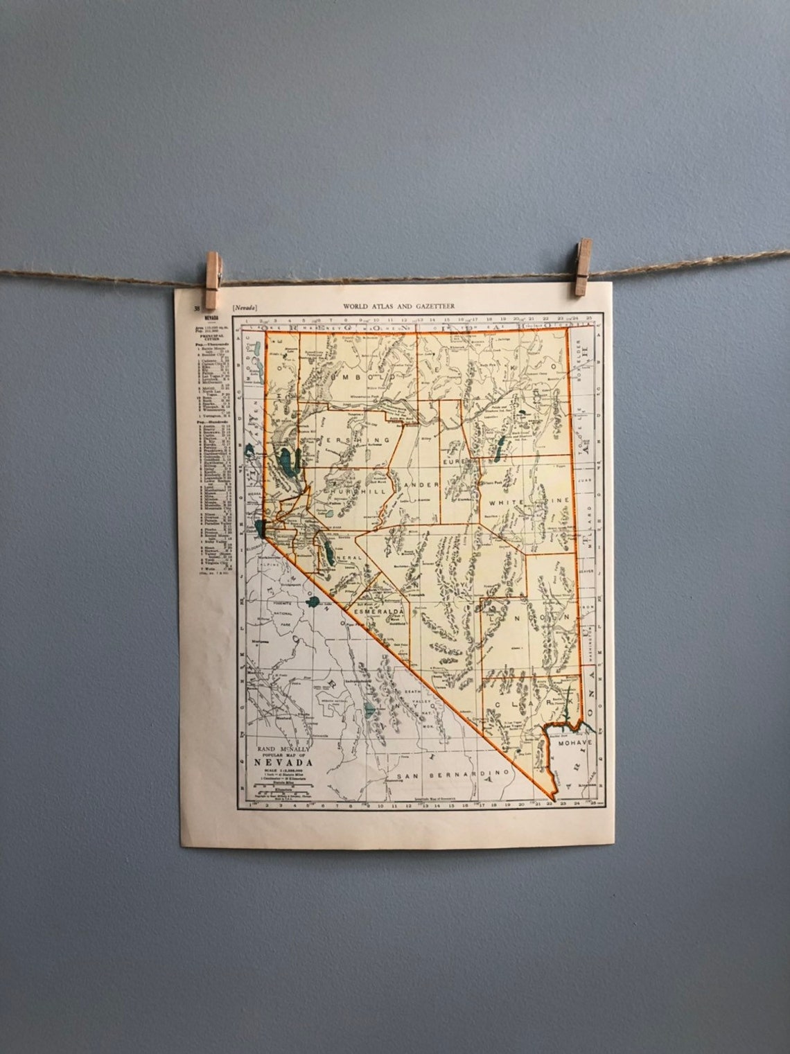 Vintage Nevada and Nebraska Map Nevada Map Wall Art Nebraska - Etsy