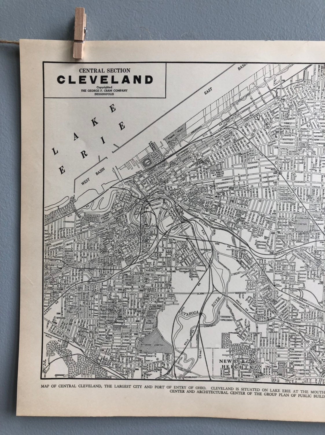 Vintage Cleveland Map Cleveland OH Map Wall Art Cleveland - Etsy