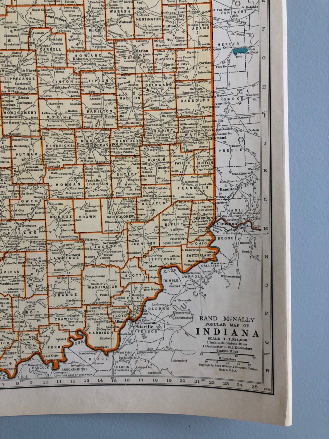 Vintage Illinois and Indiana Map, Illinois Map Wall Art, Indiana Map ...