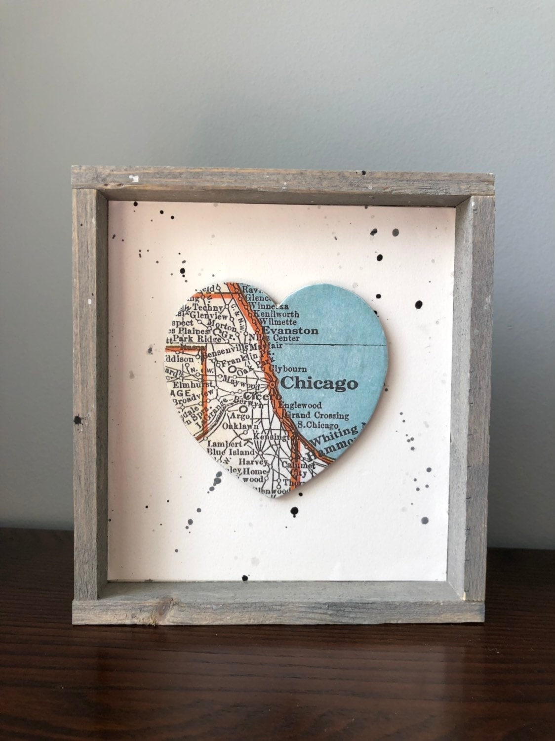 Chicago Heart Sign Heart Map Sign Chicago IL Sign Chicago | Etsy
