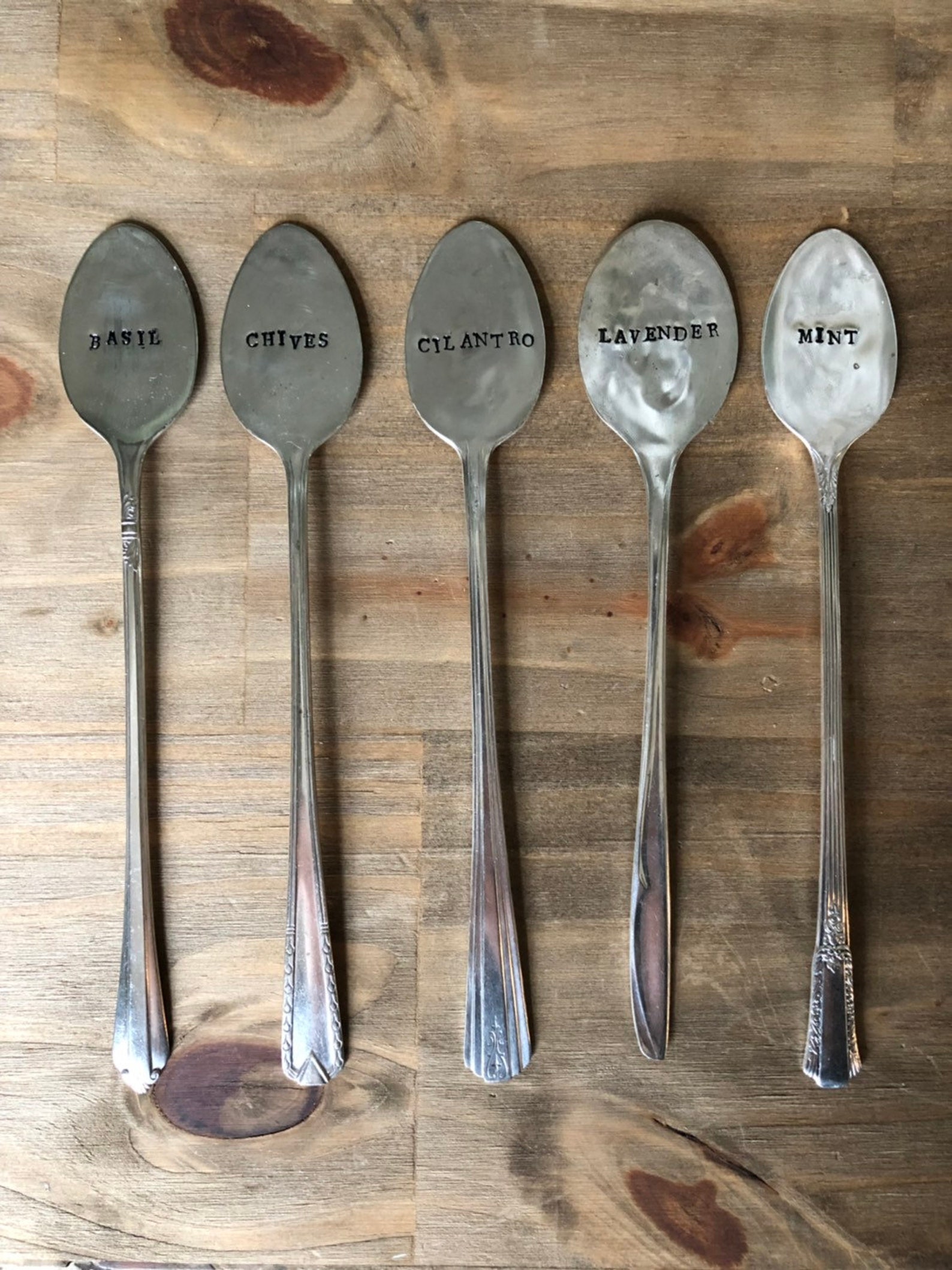 Stamped Spoon Plant Markers, Hand Stamped Garden Markers, Gardener Gift ...