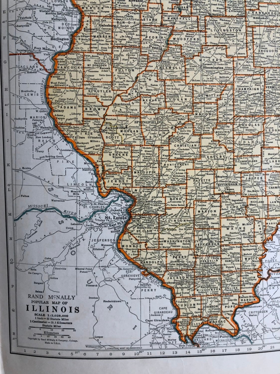 Vintage Illinois and Indiana Map, Illinois Map Wall Art, Indiana Map ...