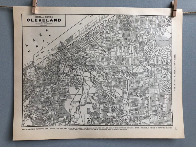 Vintage Cleveland Map Cleveland OH Map Wall Art Cleveland - Etsy