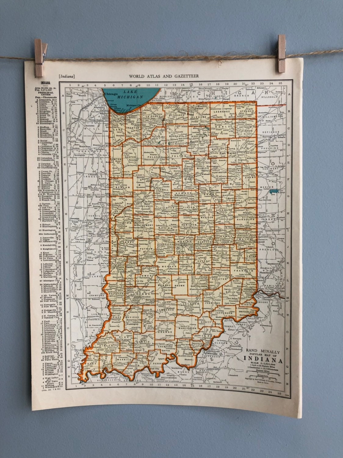 Vintage Illinois and Indiana Map, Illinois Map Wall Art, Indiana Map ...
