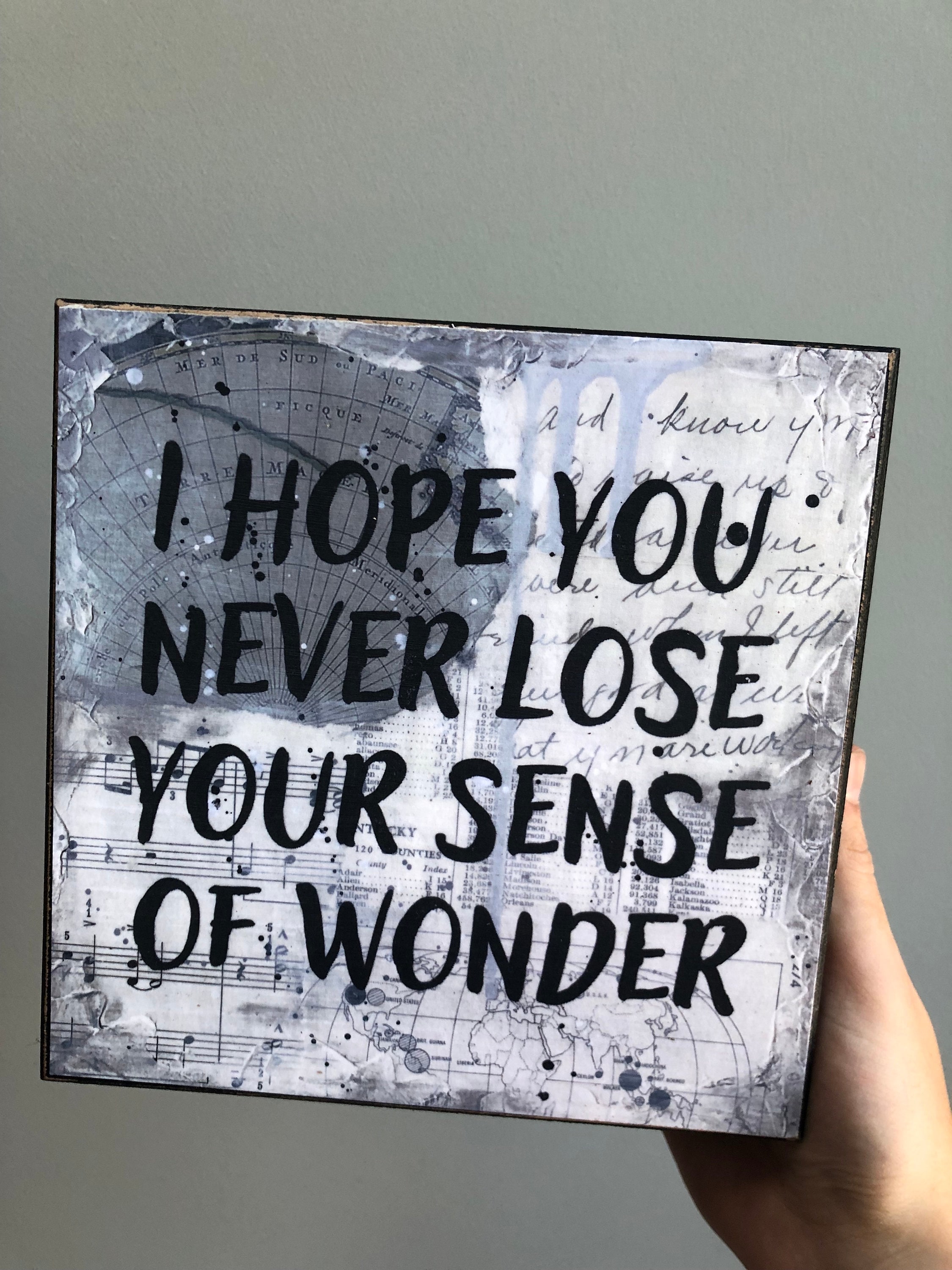 I Hope You Never Lose Your Sense of Wonder Art Panel, Map Quote Artwork ...