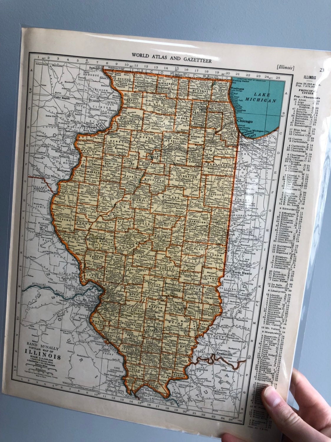 Vintage Illinois and Indiana Map, Illinois Map Wall Art, Indiana Map ...