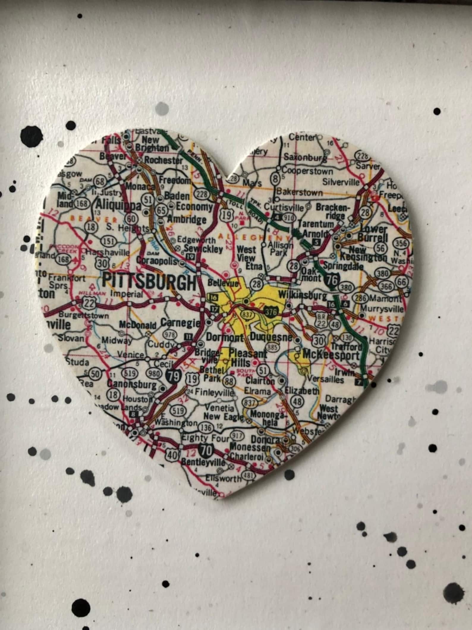 Pittsburgh Heart Sign Heart Map Sign Pittsburgh PA Sign - Etsy