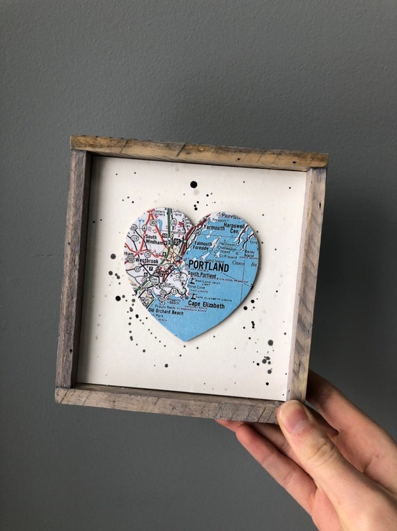Portland Heart Sign Heart Map Sign Portland ME Sign | Etsy