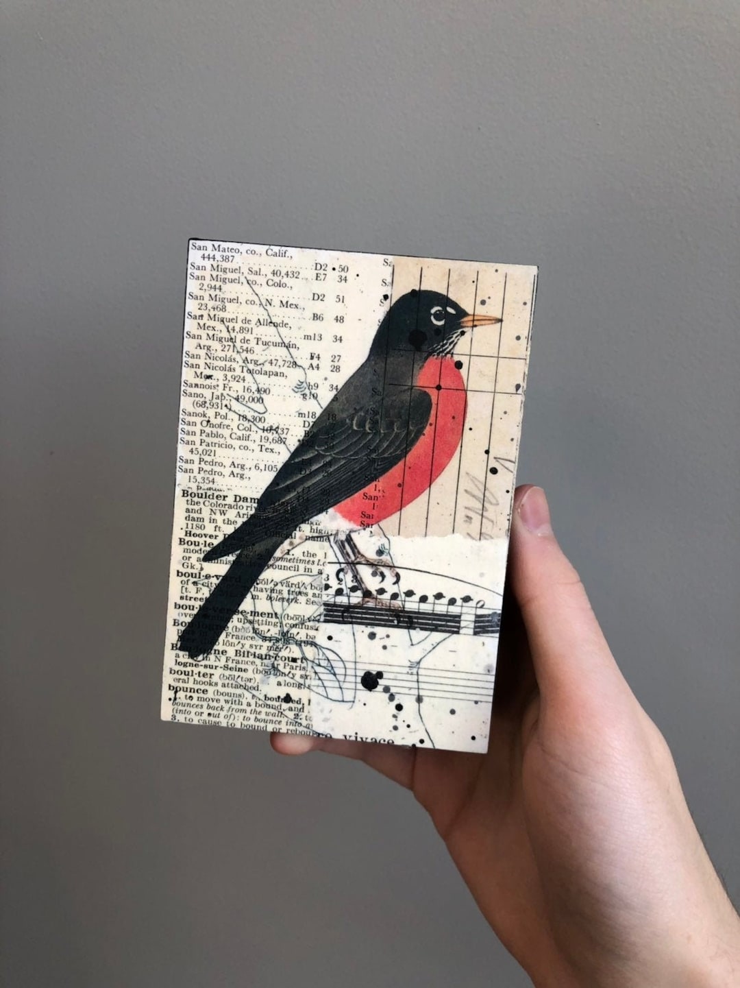 Robin Artwork, Robin Mixed Media Collage, Bird Collage Art - Etsy