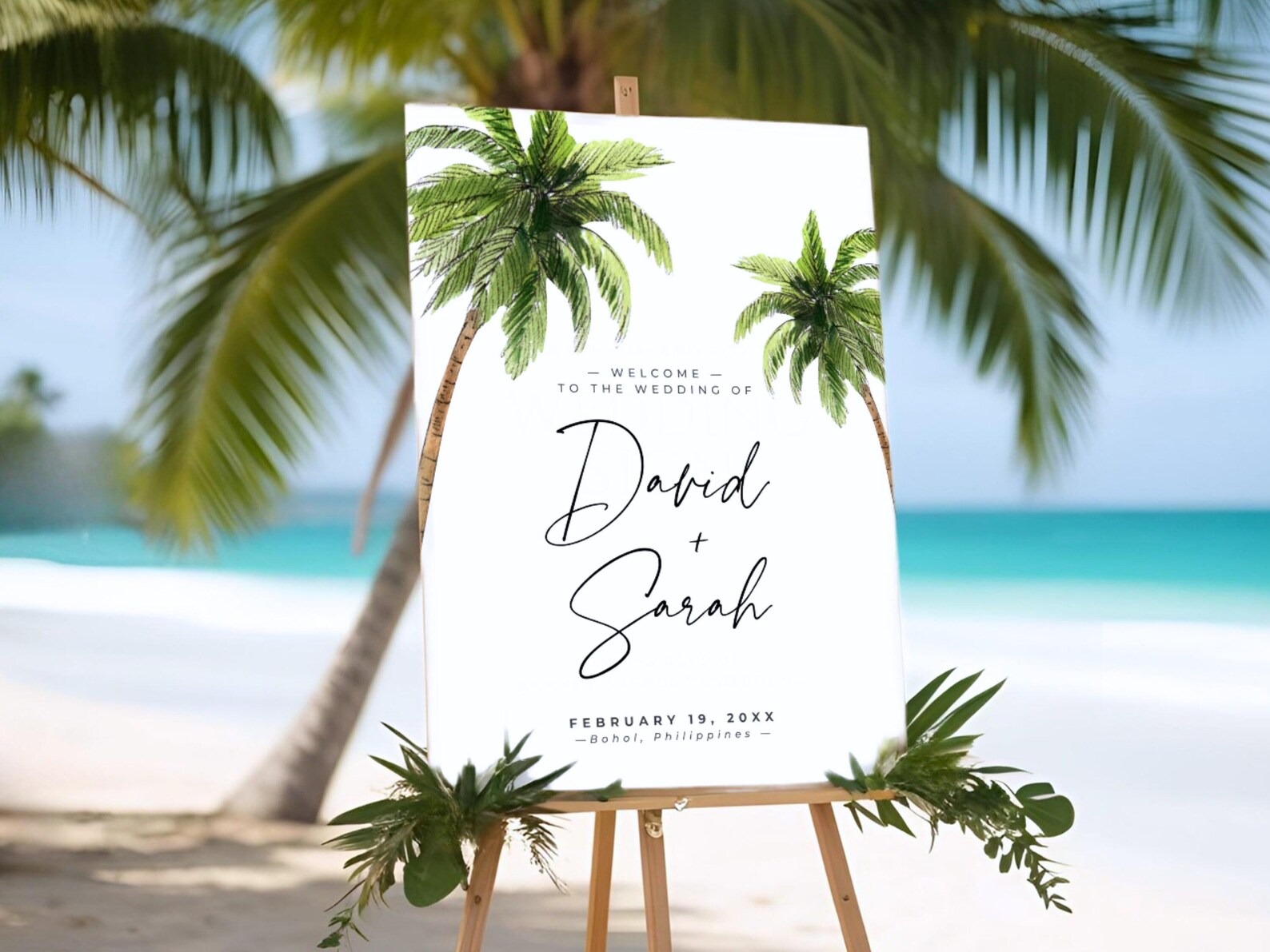 Tropical Coconut Palm Tree Wedding Welcome Sign, Beach Boho Reception ...