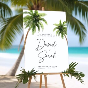 Tropical Coconut Palm Tree Wedding Welcome Sign, Beach Boho Reception ...