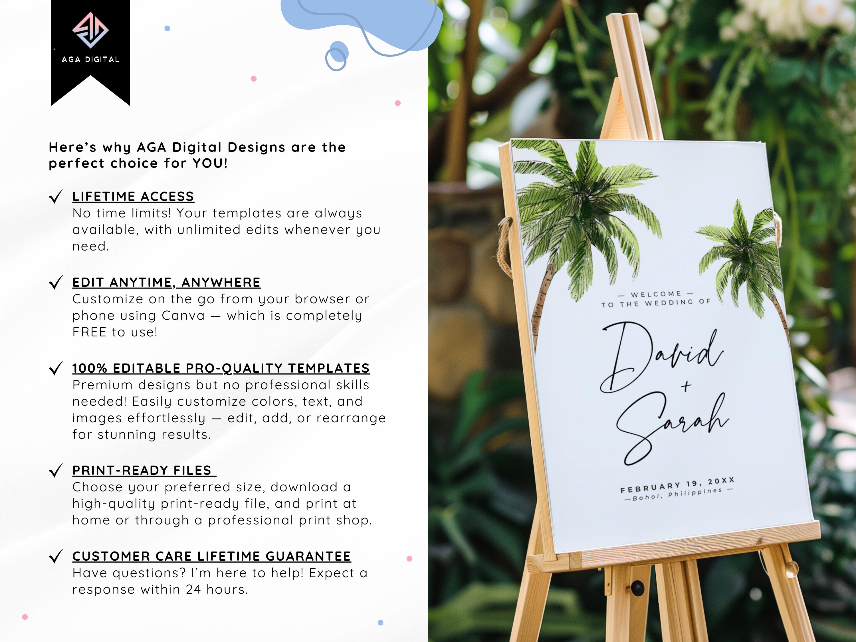 Tropical Coconut Palm Tree Wedding Welcome Sign, Beach Boho Reception ...