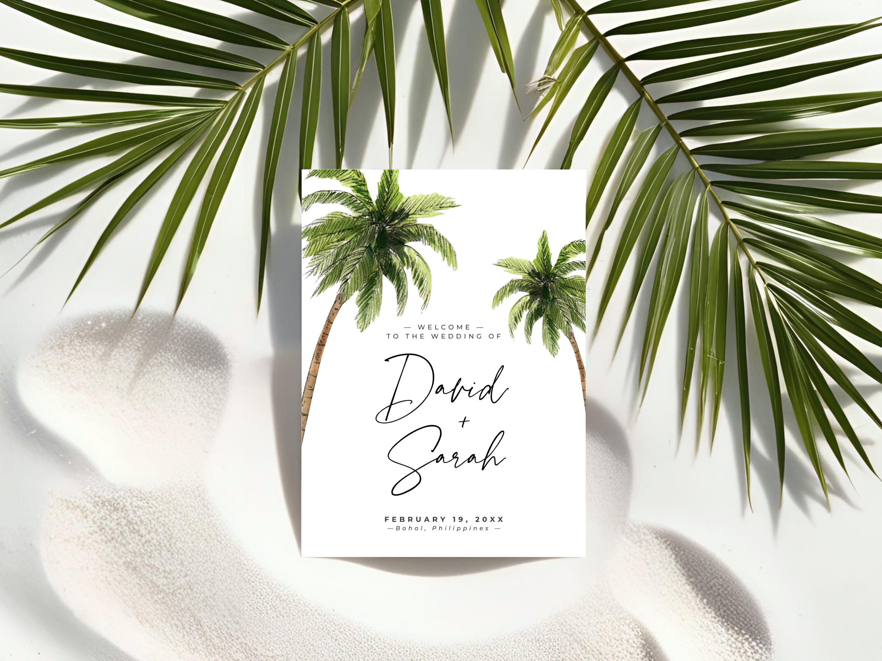 Tropical Coconut Palm Tree Wedding Welcome Sign, Beach Boho Reception ...