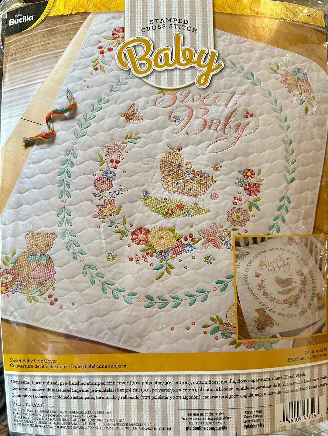 Bucilla- Sweet Baby Quilted Crib Cover- Sealed Stamped Cross Stitch Kit ...