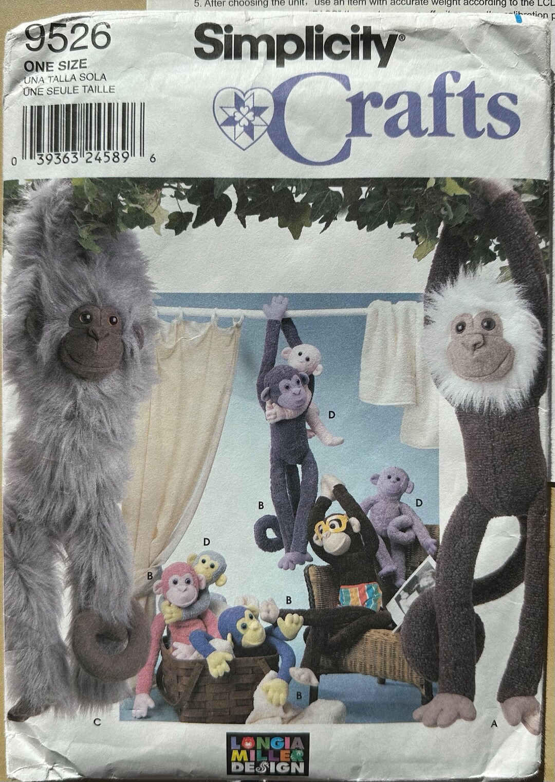 Simplicity Craft Patterns 9526 Monkeys and Baby Monkeys Plushie Stuffed ...