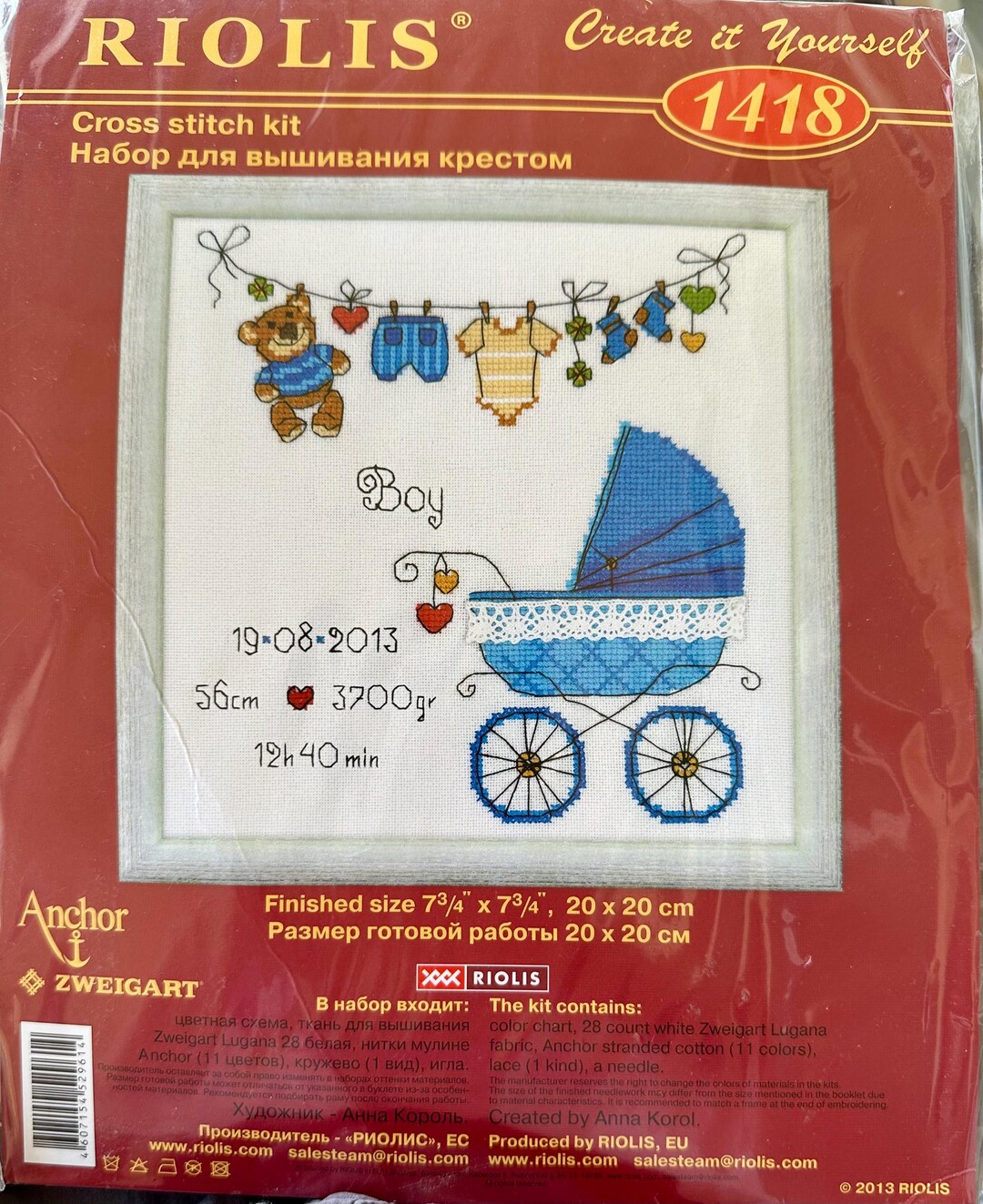 Baby Boy Blue Carriage -birth Record- Riolis Counted Cross Stitch Kit - Etsy