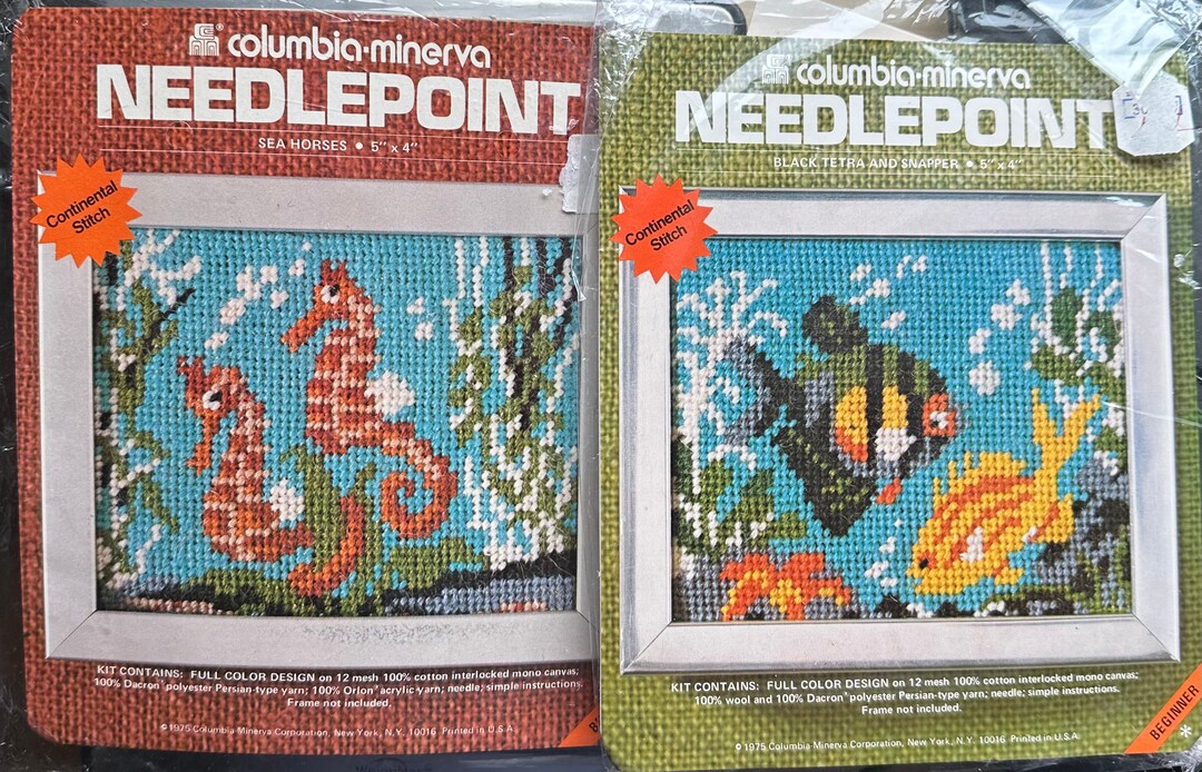 Seahorses and Tropical Fish Vintage Needlepoint Kits Columbia Minerva ...