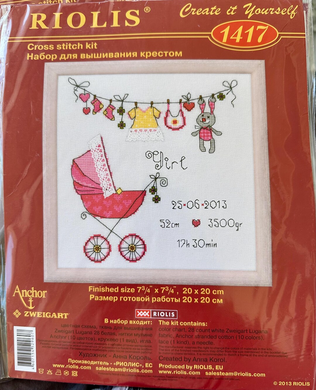 Baby Girl Pink Carriage -birth Record - Riolis Counted Cross Stitch Kit - Etsy