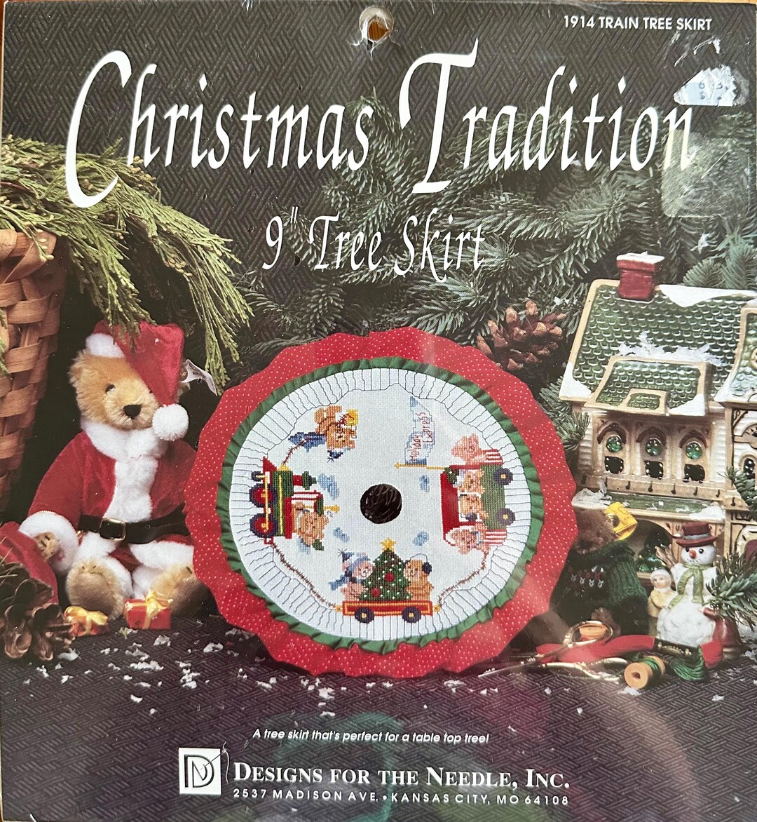 Christmas Train- Mini Table Top Tree Skirt - Counted Cross Stitch Kit ...