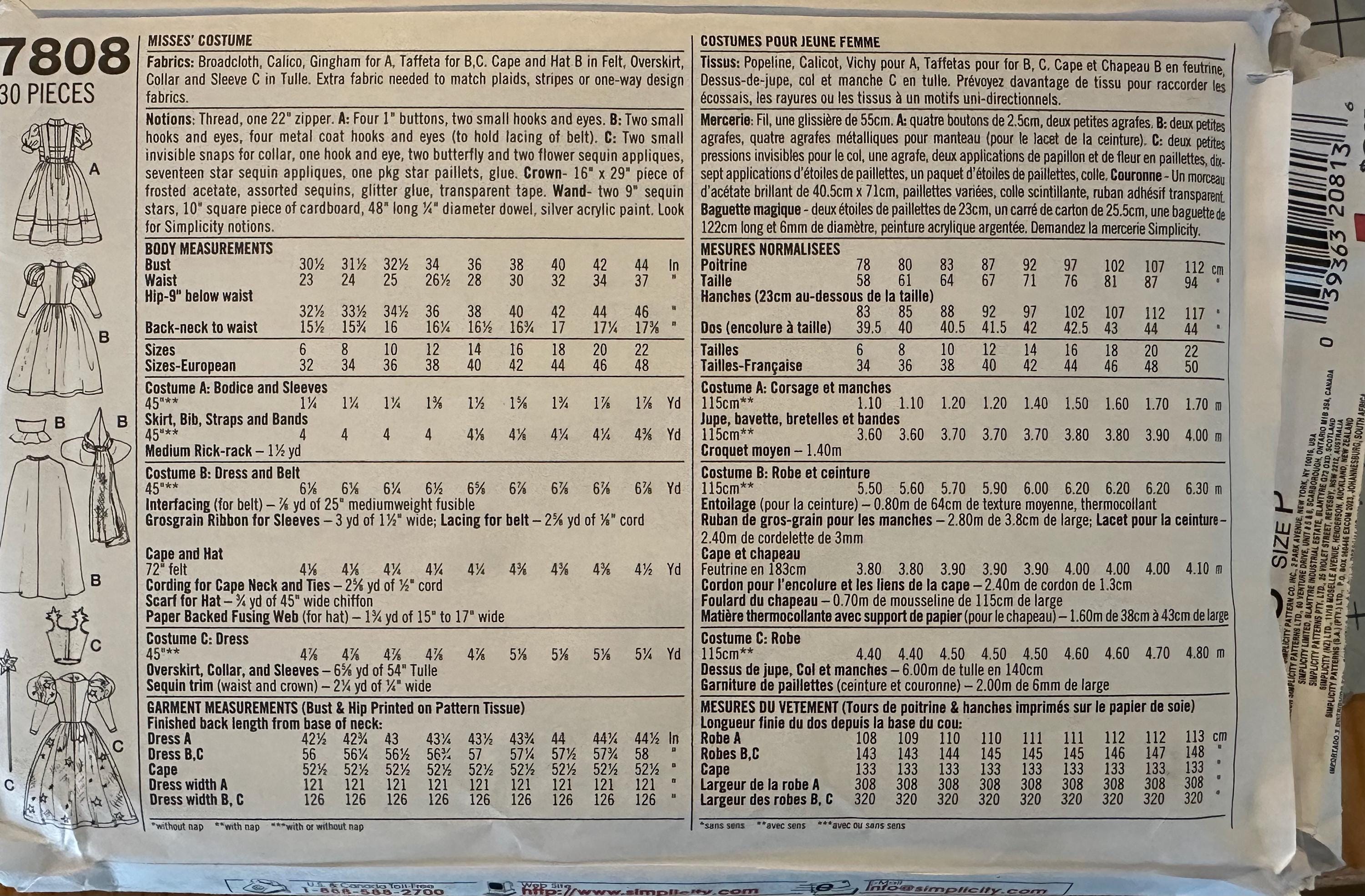 Dorothy / Wicked Witch / Glenda Costume - Wizard of OZ- Simplicity ...